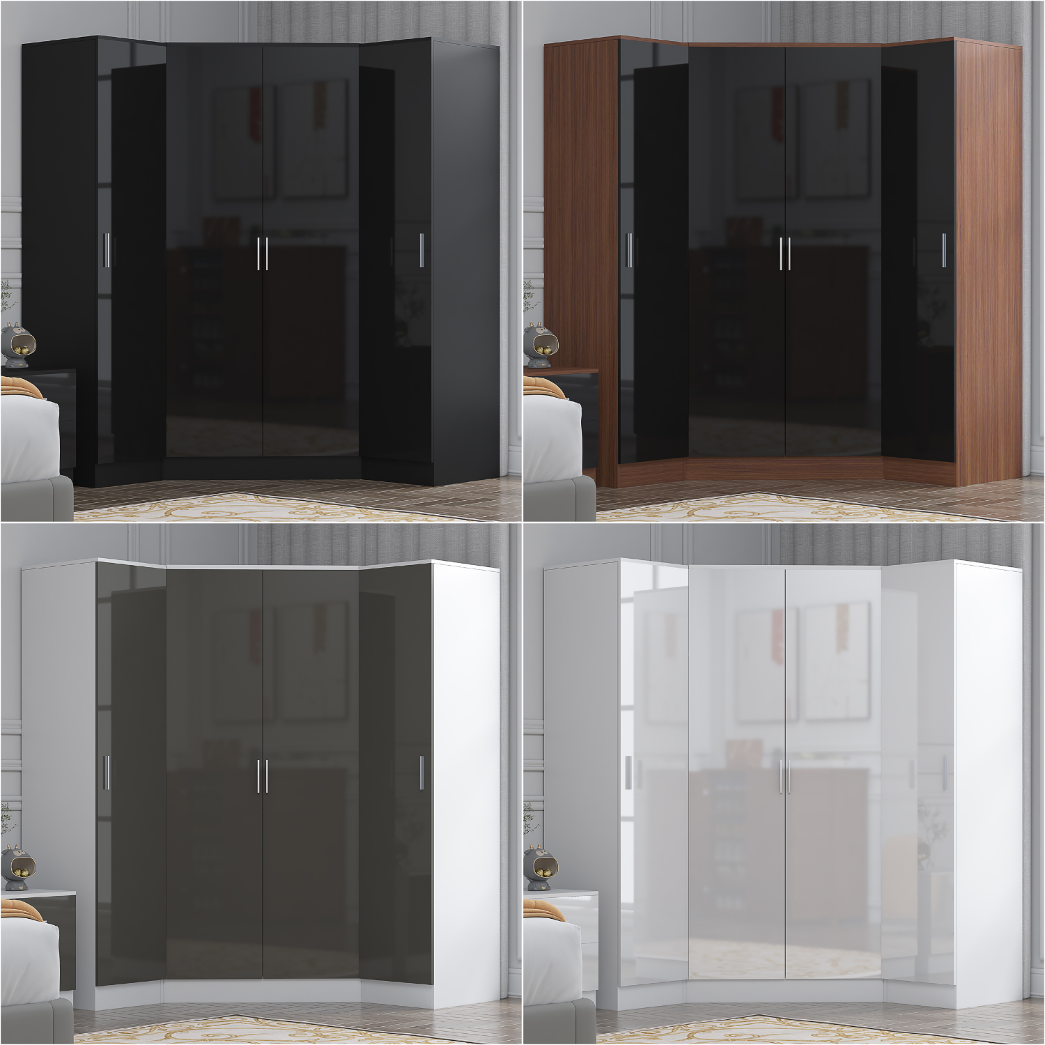 REFLECT Gloss 4 Door Corner Wardrobe Bundle Inc Corner + 2x 1 Door War ...