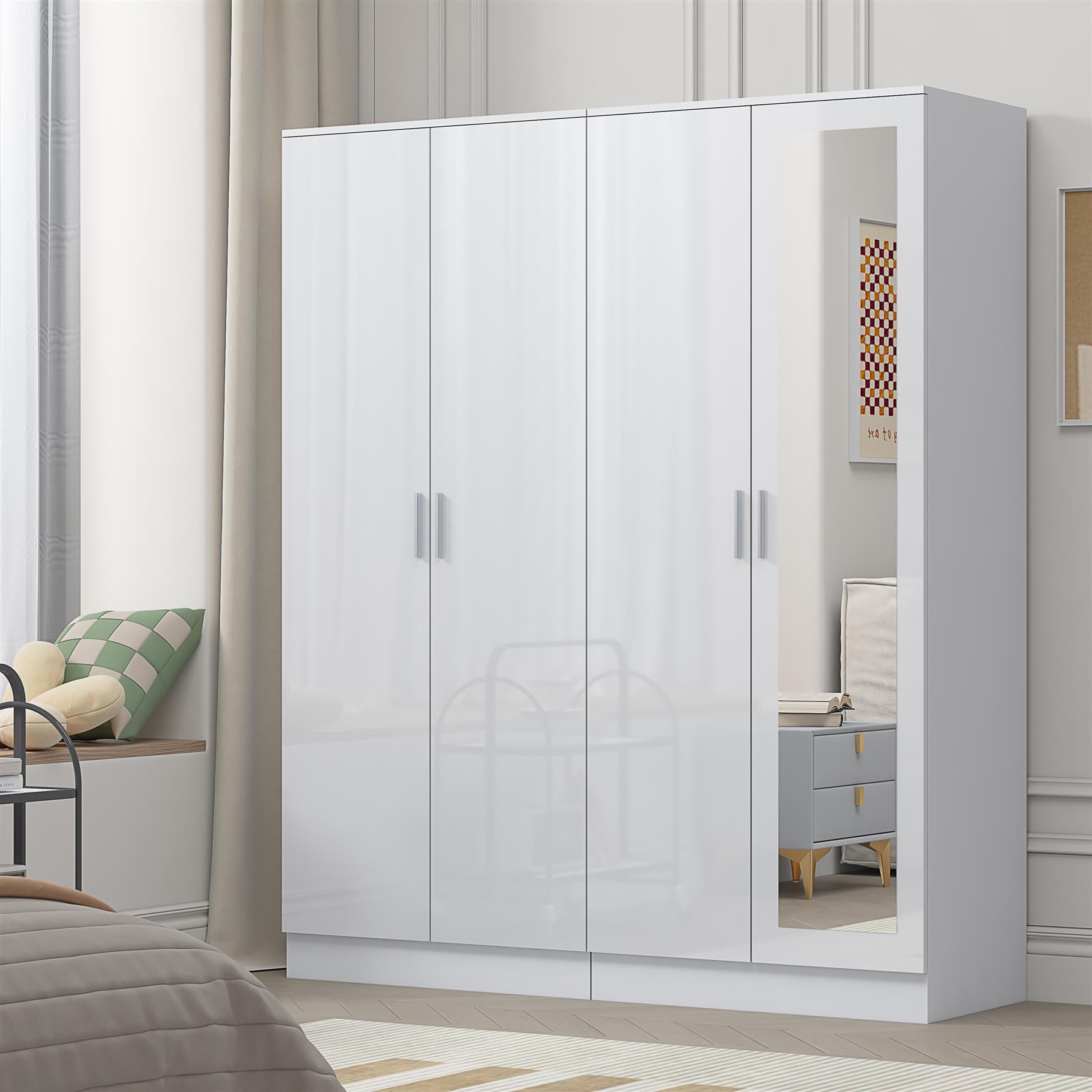 Reflect 2pc Wardrobe Bundle - 2 Door Mirror + 2 Door Plain - White Glo ...